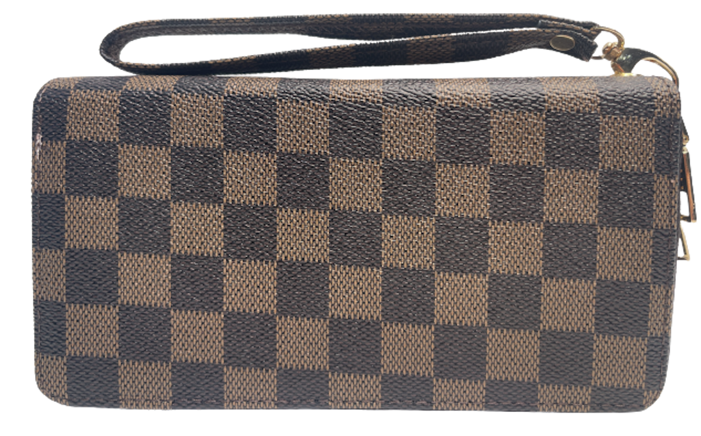 Lompakko ruskea ralliruutu LOmpakko 20x10x5cm rannehihnalla ...