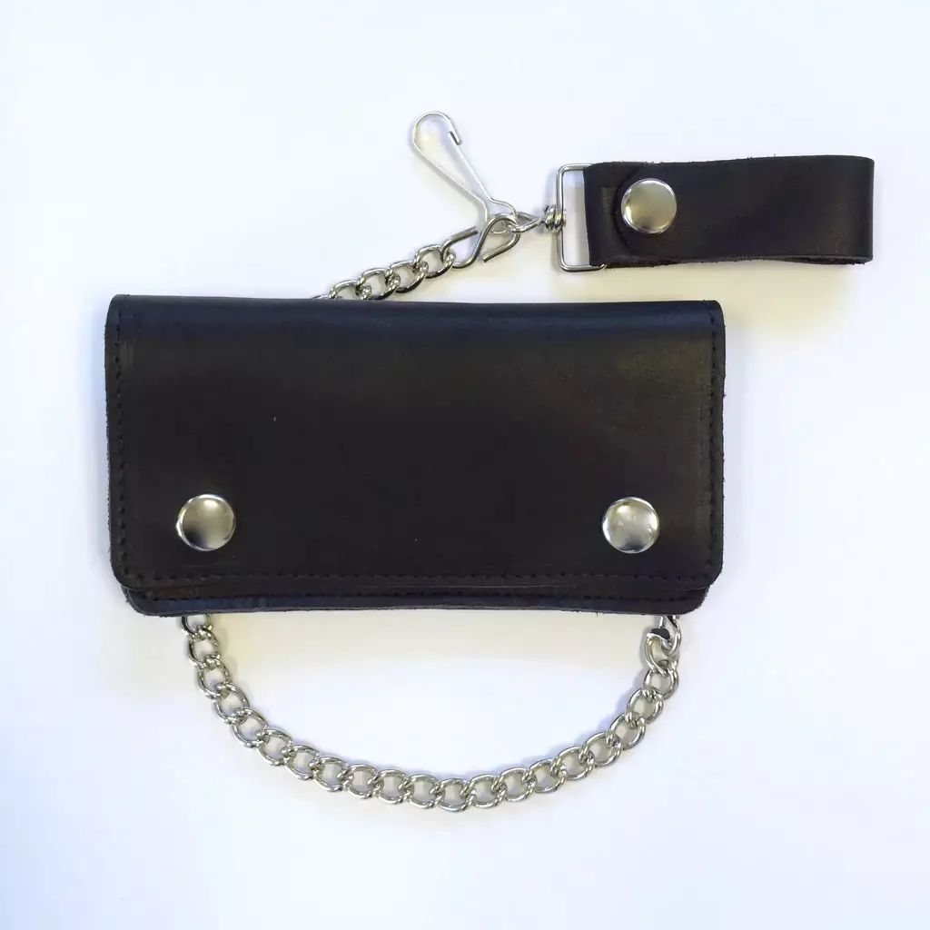 Lompakko ketjulla, musta nahka Oil tanned Biker Wallet -plain ...